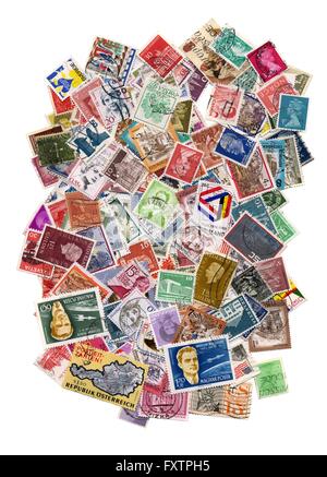 Postage stamps border from many different countries isolated on white ...