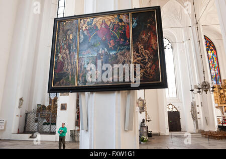 The Last Judgment triptych replica, painting by Hans Memling, reproduction in aisle of St Marys ...