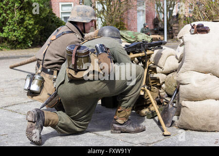 WW2 German army soldiers machine gun MP40 on the back of a wartime ...