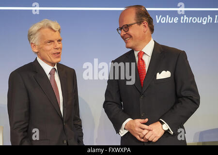 Ingelheim, Germany. 19th Apr, 2016. Boehringer Ingelheim CEO Andreas Barner speaks during the ...