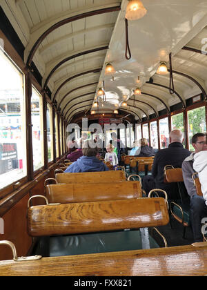 Old tram interior wooden seats Stock Photo - Alamy