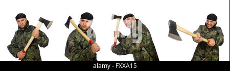 Soldier with axe isolate on white Stock Photo - Alamy