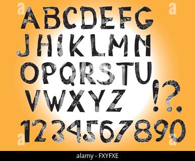 Cartoon hand-drawn alphabet and numbers isolated on white background ...