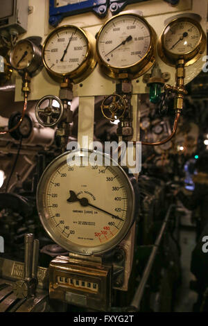 Submarine control wheels and gauges Stock Photo - Alamy