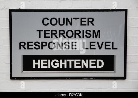 Security alert sign Counter Terrorism Response Level sign on a wall ...
