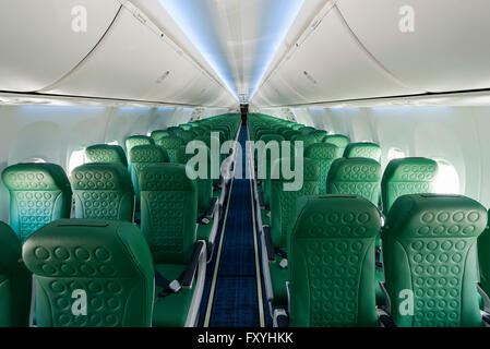 Passenger cabin of a Boeing 737-800 of the Transavia airline, Munich ...