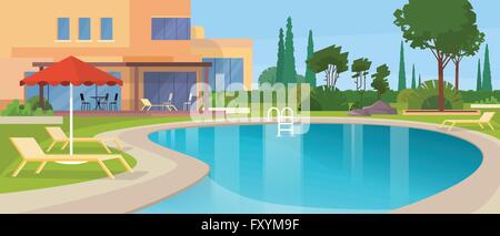 Swimming pool big hotel graphic black white vertical landscape sketch ...