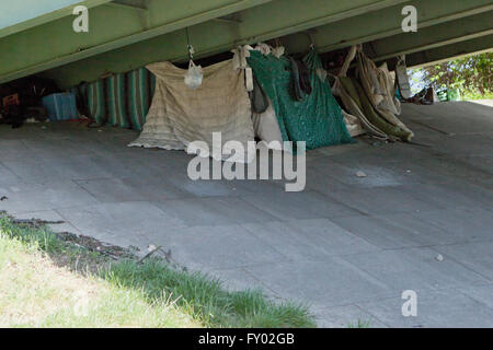 Homeless encampment under a bridge - Washington, DC USA Stock Photo - Alamy