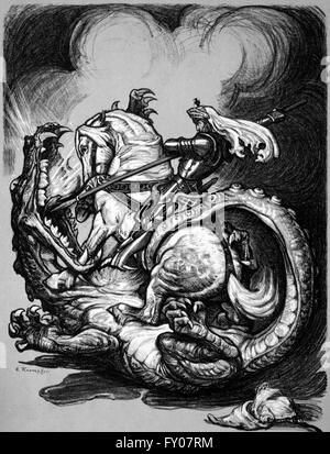 Figure of St. George slaying a dragon. In the costume of a French ...
