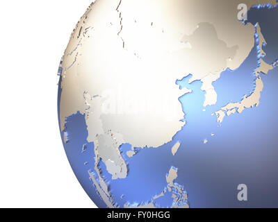 Southeast Asia on metallic model of planet Earth. Shiny steel ...