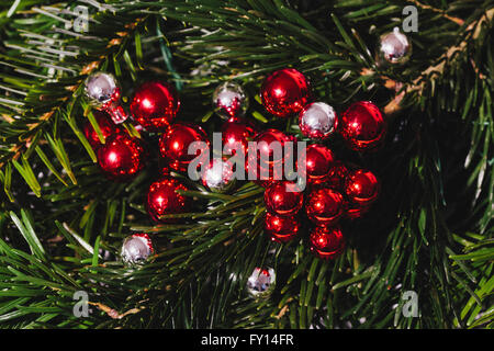 Close up of Ornaments on a Pine Tree for Christmas Holiday Stock Photo ...