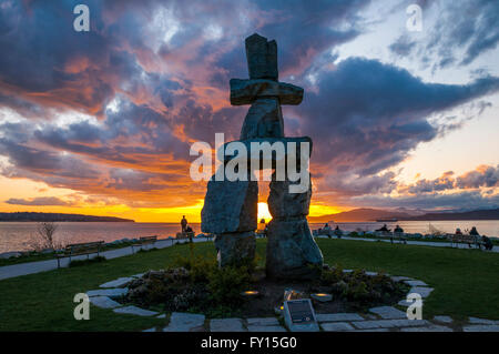 Inuit sculpture, Inukshuk, English Bay, Vancouver, British Columbia ...