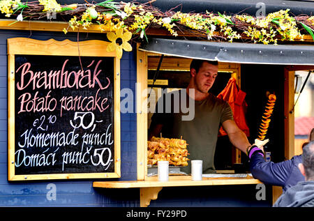 Prague, Czech Republic. Potato spiral 'kebabs' / bramborovy spiz - on ...