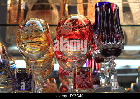 Prague glass, a display of Bohemian crystal glass in the Stare Mesto ...