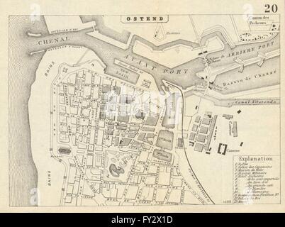 OSTEND OOSTENDE OSTENDE. Antique town plan. City map. Belgium. BRADSHAW ...