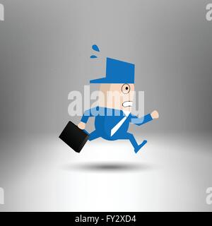 Illustration of a late man running hurriedly on a white background ...