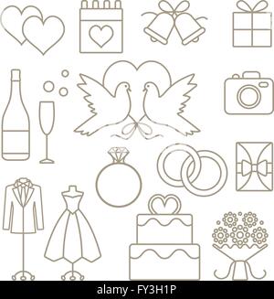 Set of icons related to wedding, party. line icon style. Simple design ...