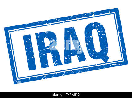 Iraq blue stamp isolated on white background Stock Photo - Alamy