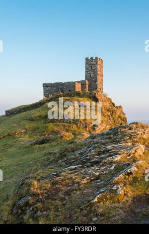 Evening light illuminates Brentor Church, Brent Tor, Dartmoor National ...