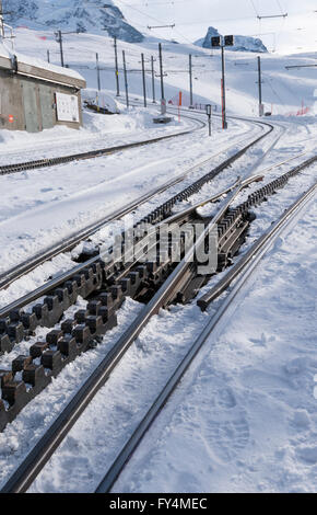 Winter railway landscape, Railway tracks in the snow-covered industrial ...