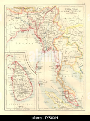 BURMA CEYLON SIAM MALAY PENINSULA. Assam Singapore Thailand, 1900 ...