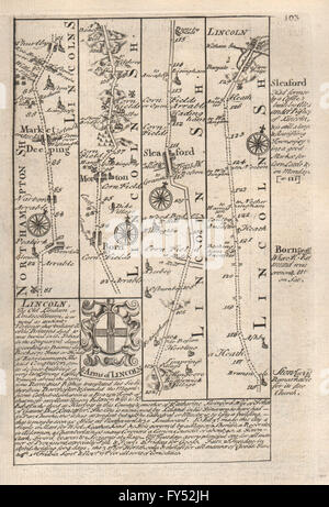 Sleaford - Lincoln road strip map PATERSON 1785 old antique plan chart ...