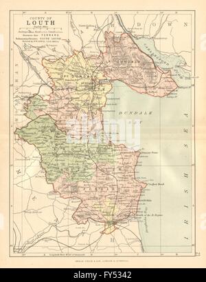 Antique Ireland Map - Louth County - Drogheda Dundalk Ardee Stock Photo ...