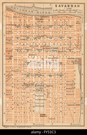 SAVANNAH, GEORGIA. Antique City town map plan 1893 old chart Stock ...