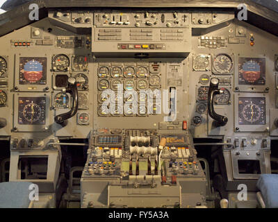 Jet aircraft cockpit Equipment with various indicators, buttons, dials ...