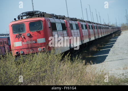 Diesel engines on holding tracks at the Deutsche Bahn grounds Sassnitz ...