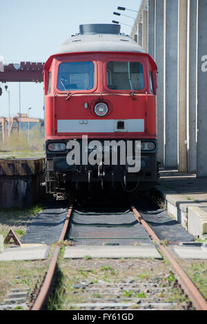 Diesel engines on holding tracks at the Deutsche Bahn grounds Sassnitz ...