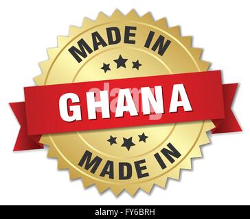 Made in Ghana round label. Quality mark vector icon isolated on white ...