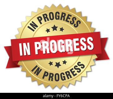 in progress round red and gold label isolated on transparent background ...