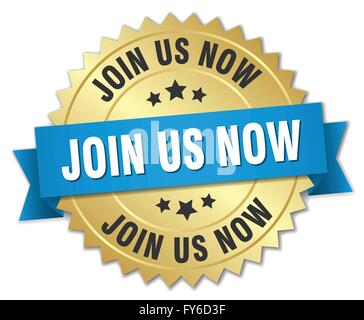 join us 3d gold badge with red ribbon Stock Vector Image & Art - Alamy
