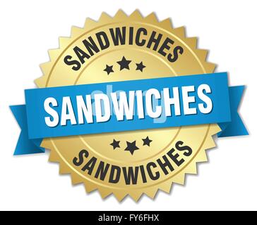 sandwiches round blue and gold label isolated on transparent background ...