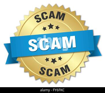 scam round blue and gold label isolated on transparent background. scam ...