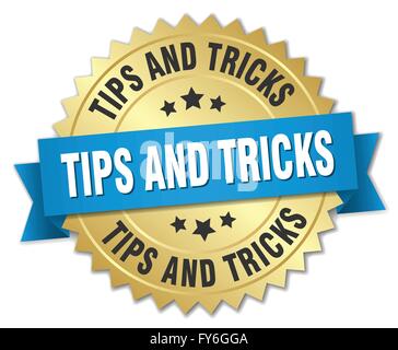 tips & tricks round blue and gold label isolated on transparent ...