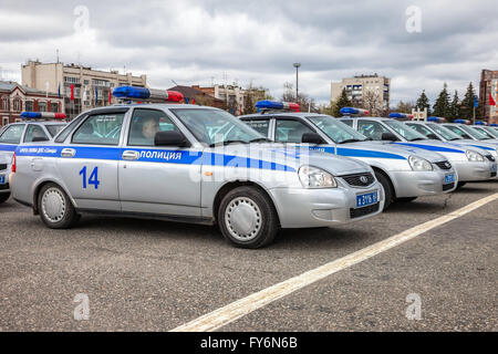 Russian police patrol cars of the State Automobile Inspectorate parked ...