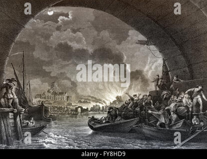 The Great Fire of London in 1666, oil on canvas, from an original by ...