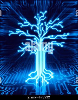 Digital tree made of circuits, conceptual illustration isolated on ...