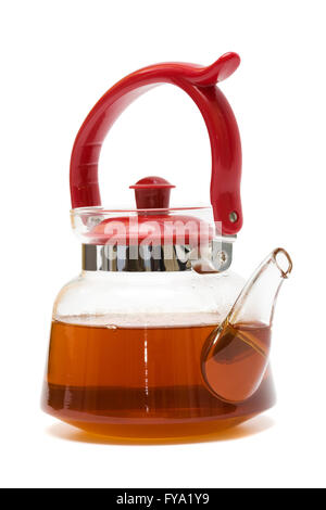 Beautiful transparent glass teapot handle close-up isolated on black ...