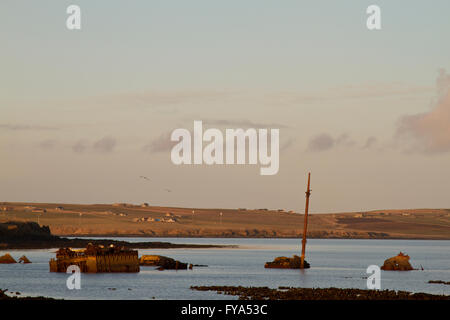 WW1 Blockships and WW2 Churchill Barrier (causeway) protecting the ...
