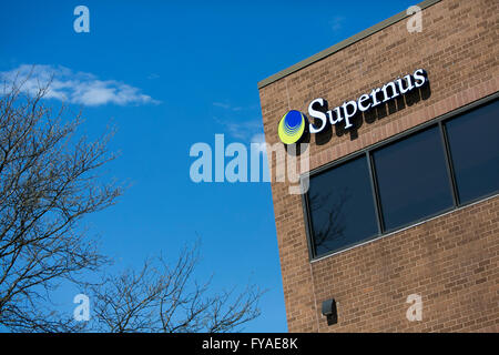 A logo sign outside of the headquarters of Supernus Pharmaceuticals ...