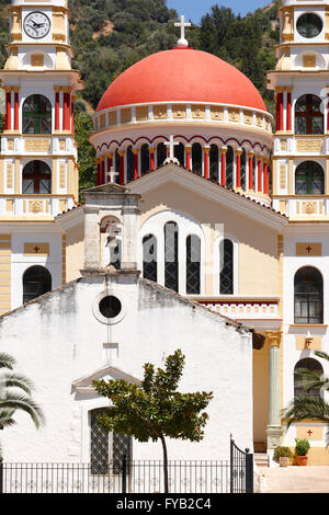 Multicolored greek churches in Meskla. Crete. Vertical Stock Photo - Alamy