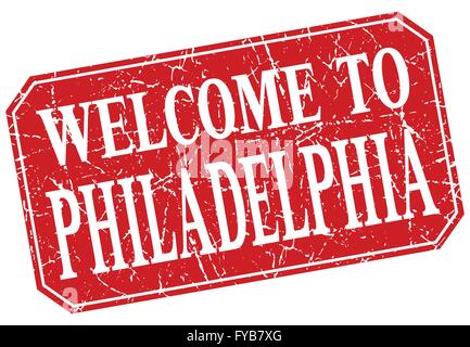 Philadelphia red square grunge welcome to stamp Stock Vector Image ...