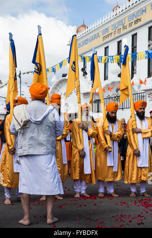 The Five Beloved Ones, known as the Panj Pyare, line up for the Sikh ...