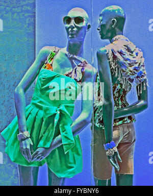 Fashion show mannequins on display in shopping mall, Makati, Manila ...