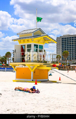 Lifeguard tower and people on Clearwater beach Florida, voted the ...