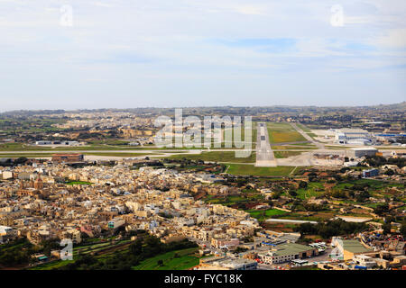 Malta airport runway and island aerial view taken inside departing ...