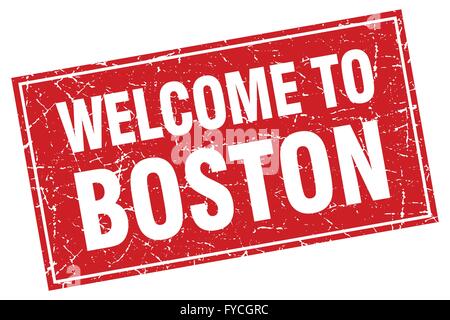 Boston red square grunge welcome isolated stamp Stock Vector Image ...